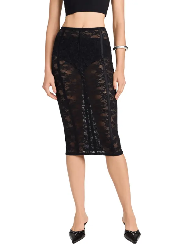 Fleur Du Mal Le Stretch Lace Pencil Skirt - Black