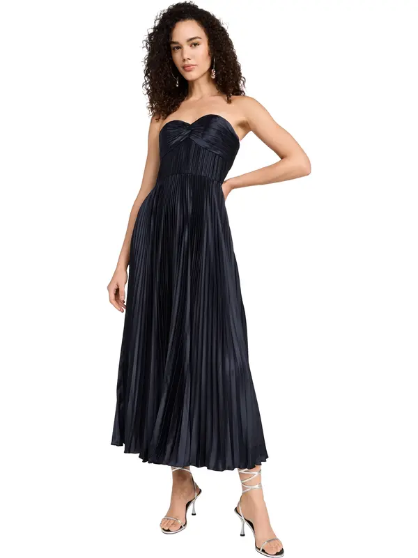 AMUR Belle Strapless Charmeuse Dress - Navy