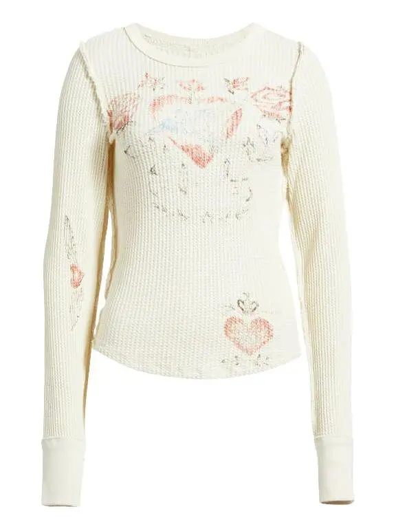 Free People Lucky Locket Thermal Graphic T-shirt - Stone Combo