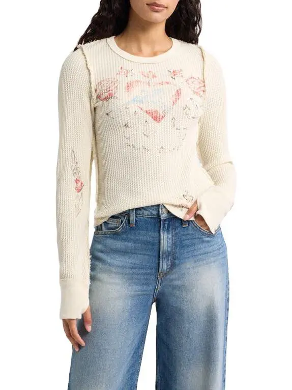 Free People Lucky Locket Thermal Graphic T-shirt - Stone Combo