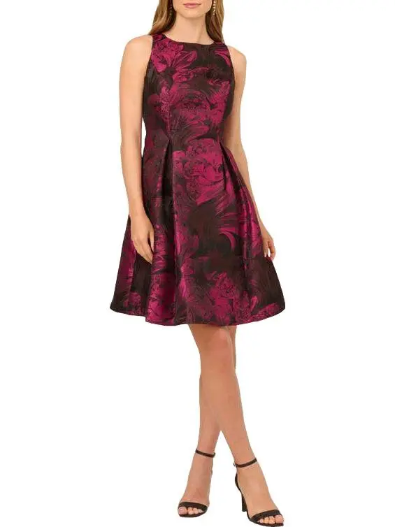 Adrianna Papell Floral Jacquard Cocktail Dress - Magenta/black