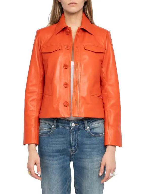 Zadig&Voltaire Liam Leather Jacket - Tangerine
