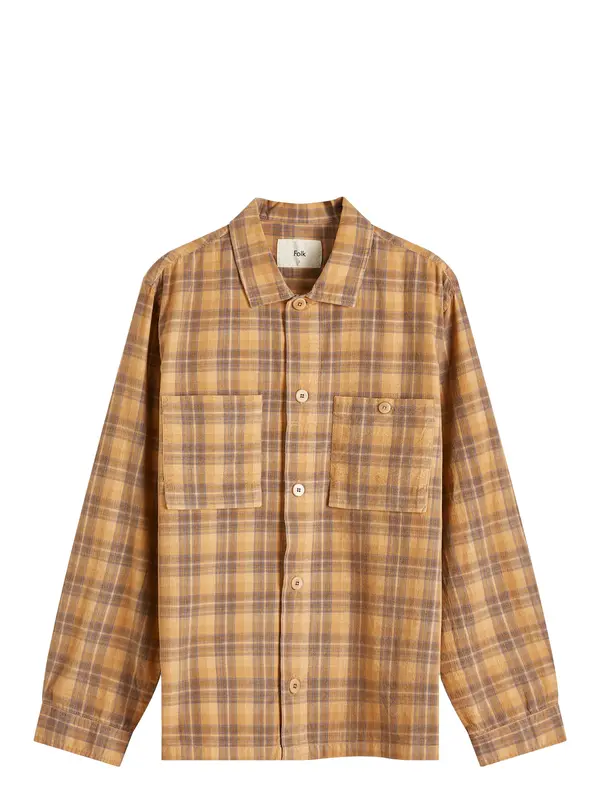 Folk Heavy Cord Patch Overshirt - Light Rust Checked Cord