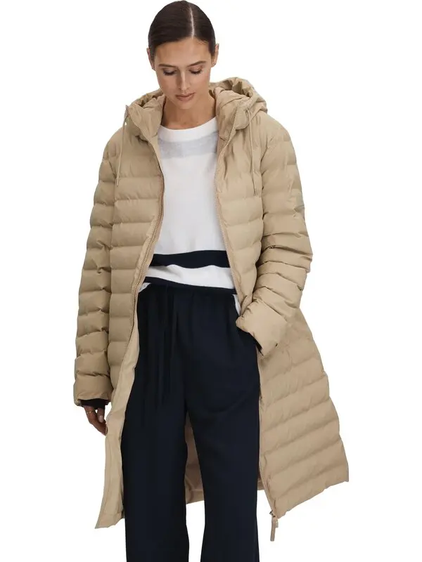 Rains Long Waterproof Puffer Jacket - Sand