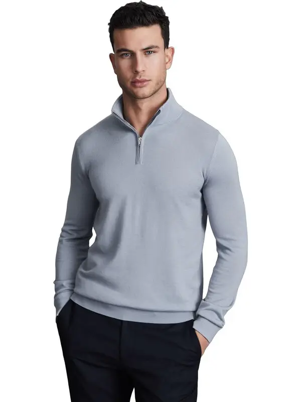 REISS Blackhall Merino Wool Half-zip Jumper - China Blue