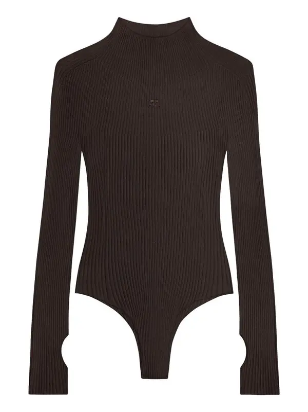 COURREGES Logo-embroidered Ribbed Bodysuit - Brown