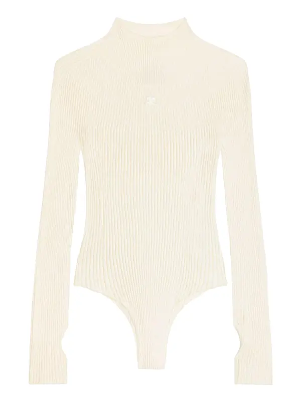 COURREGES Logo-embroidered Ribbed Bodysuit - Neutrals