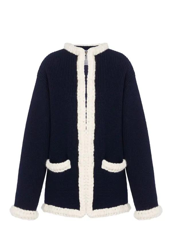 Moschino Waffle Knit Virgin Wool Cardigan - Blue