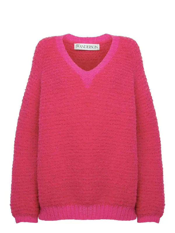 JW Anderson Bouclé V-neck Sweater - Pink
