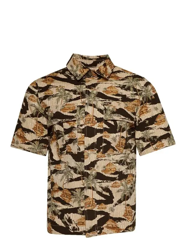 Amiri Repeat Palm Camp Shirt - Brown