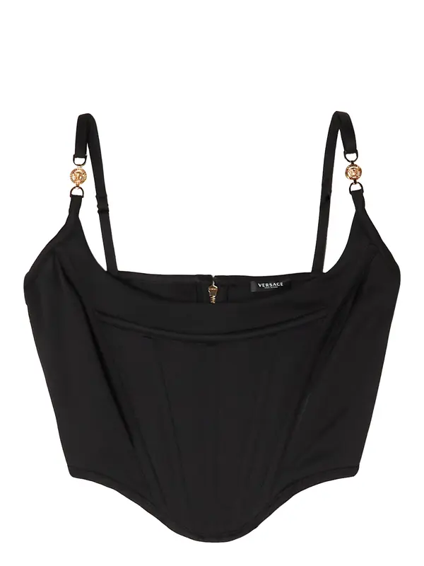 Versace Icons Cropped Embellished Bustier Top - Black