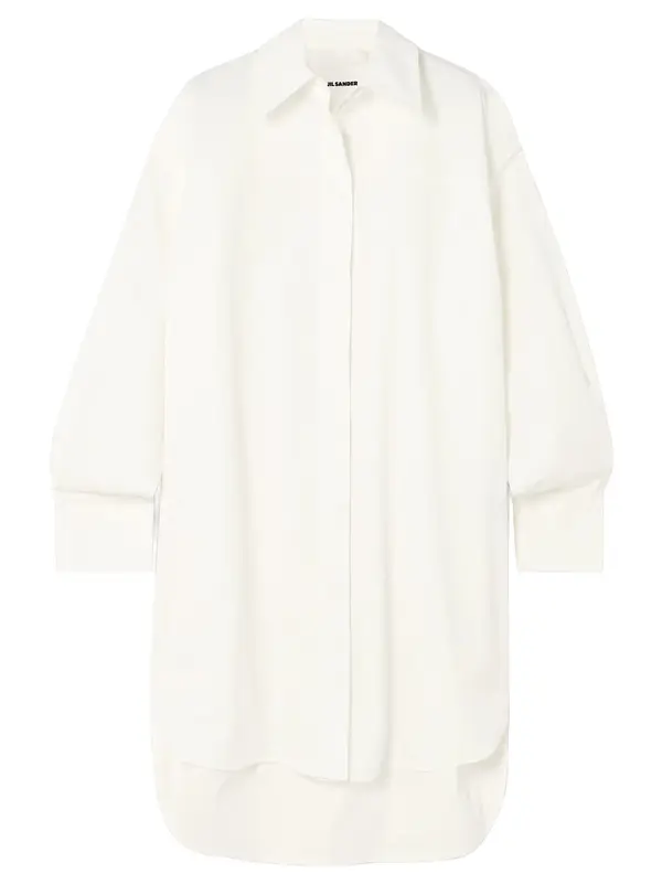 JIL SANDER Oversized Cotton-poplin Mini Shirt Dress - White