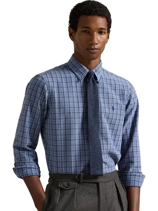 Ralph Lauren Classic Fit Plaid Brushed Oxford Shirt - Blue Heather Multi