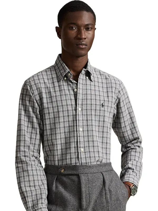 Ralph Lauren Classic Fit Plaid Brushed Oxford Shirt - Grey Heather Multi