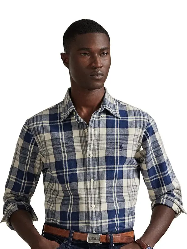 Ralph Lauren Classic Fit Plaid Brushed Oxford Shirt - Off White Navy Multi