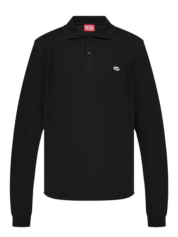 DIESEL® Logo-appliqué Long-sleeved Polo Shirt - Black
