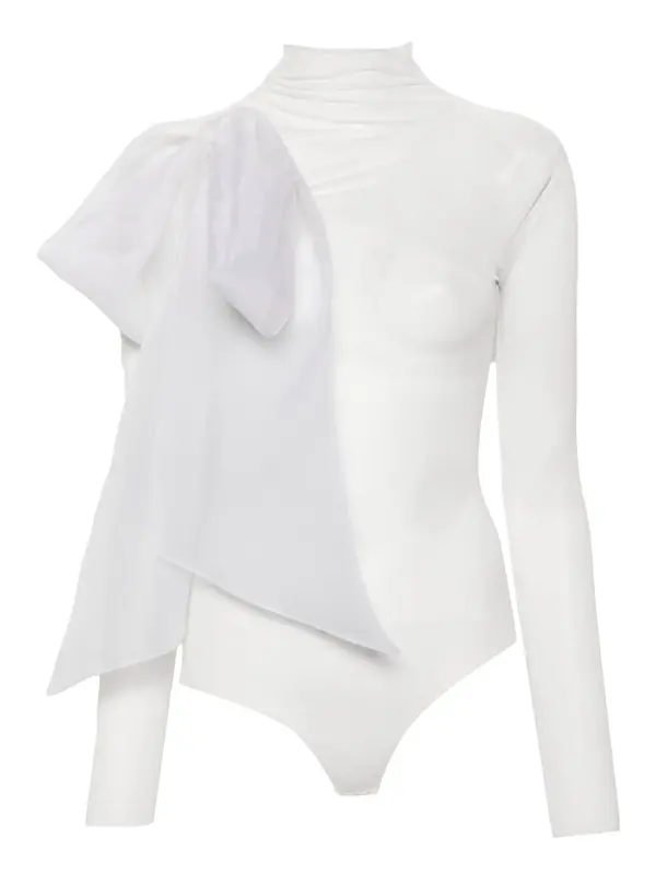 ATU BODY COUTURE Semi-sheer Bodysuit With Bow Detail - White