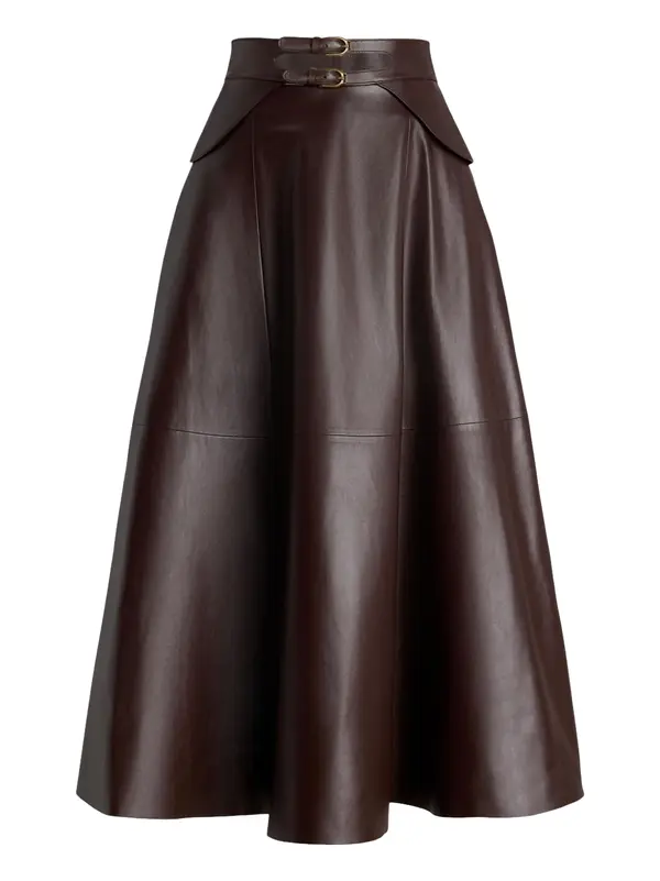 Ralph Lauren Soft Leather Midi Skirt - Brown