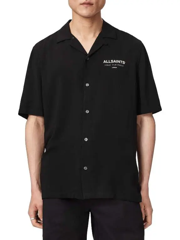 ALLSAINTS Underground Logo Graphic Camp Shirt - Black