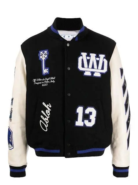 Off-White Patch Detailed Bomber Jacket - Black/blue/white