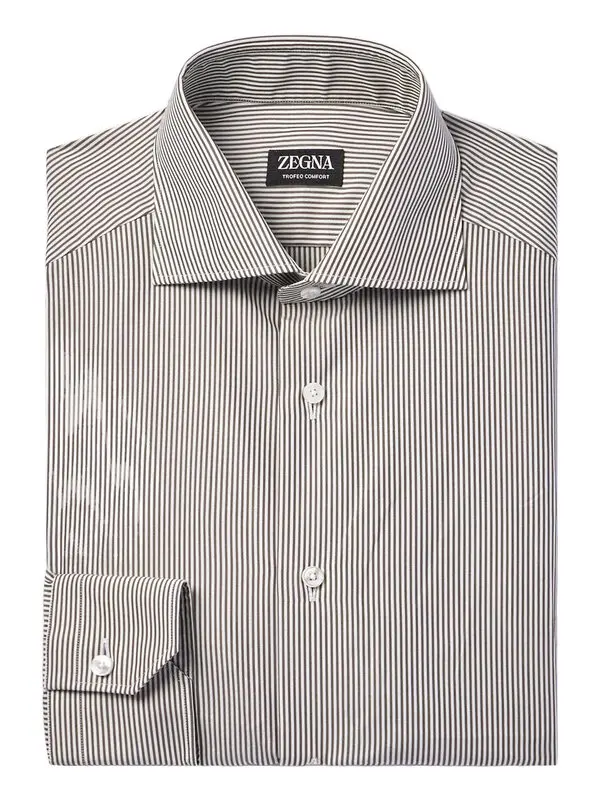 Zegna Cutaway-collar Striped Trofeo™ Shirt - Brown