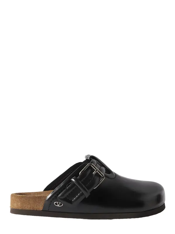 Valentino Garavani Buckled Glossed-leather Clogs - Black