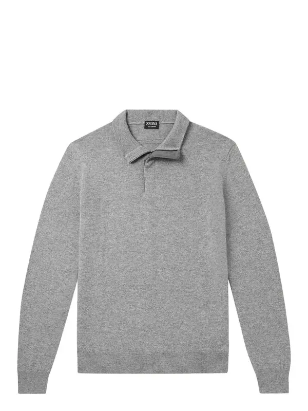 Zegna Oasi Nubuck-trimmed Cashmere Half-zip Sweater - Gray