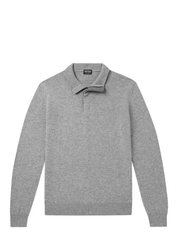 Zegna Oasi Nubuck-trimmed Cashmere Half-zip Sweater - Gray