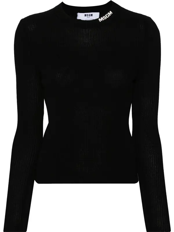 MSGM Intarsia-logo Knitted Top - Black