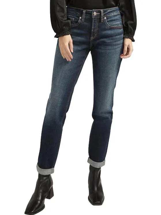 SILVER JEANS CO. Boyfriend Cuffed Slim Leg Jeans - Indigo