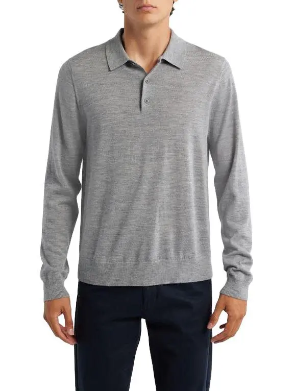 Vince Long Sleeve Merino Wool Polo - Heather Grey