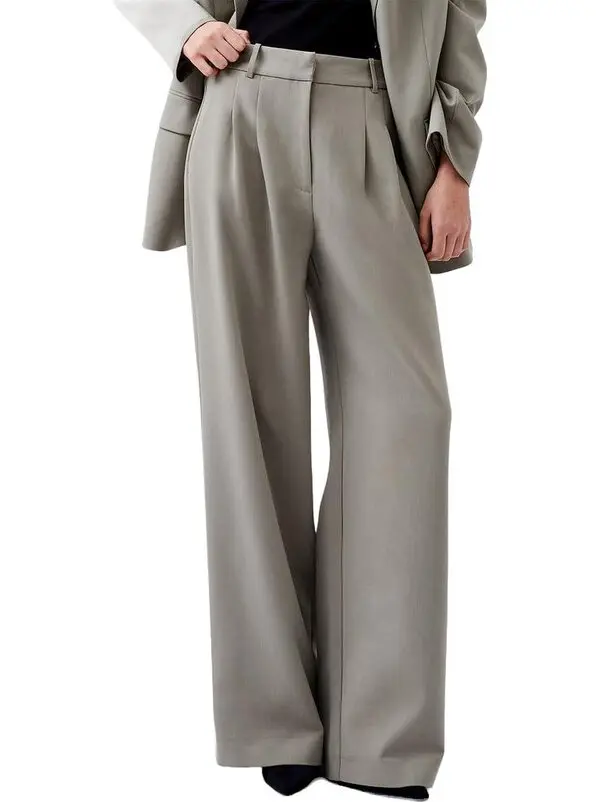French Connection Azra Wide Leg Twill Pants - Light Olive