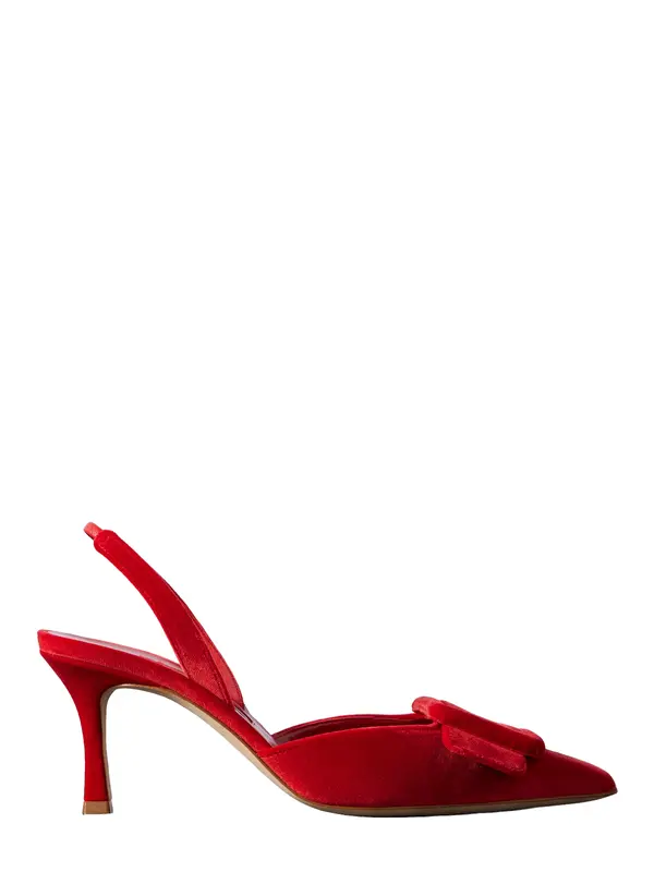 Manolo Blahnik Maysli 70 Buckled Velvet Slingback Pumps - Red