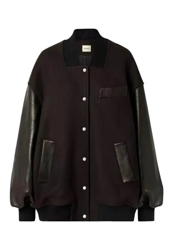 Khaite Spencer Wool-blend And Leather Bomber Jacket - Brown