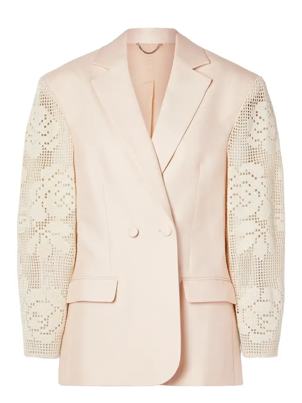 Magda Butrym Double-breasted Blazer With Crocheted Sleeves - Neutrals