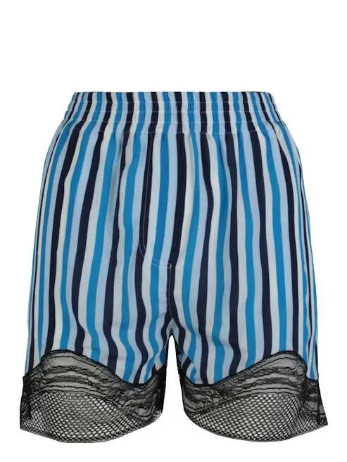 Burberry Lace-trimmed Striped Silk Shorts - Blue