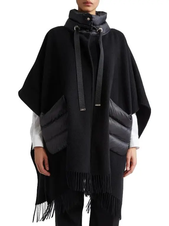 Herno Fringe Trim Poncho - Black