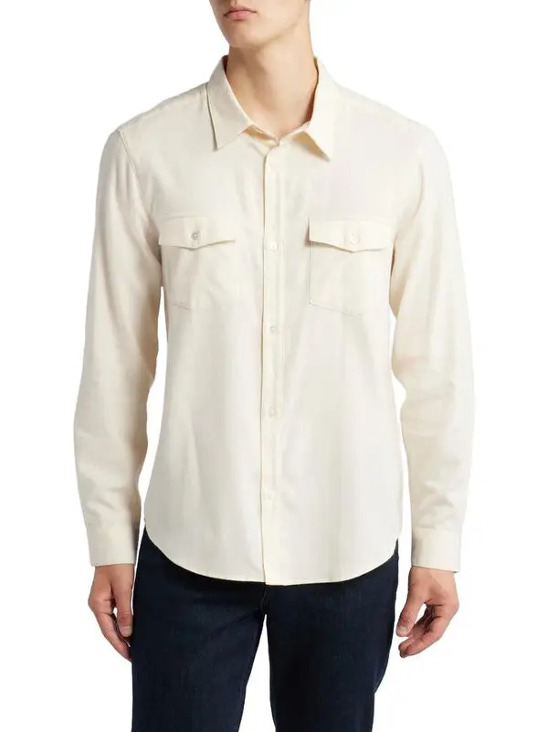 FRAME Cotton & Merino Wool Button-up Shirt - Off White