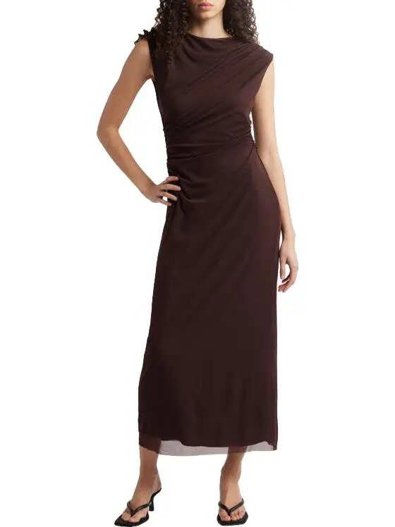 & Other Stories Sleeveless Mesh Midi Dress - Brown Dark