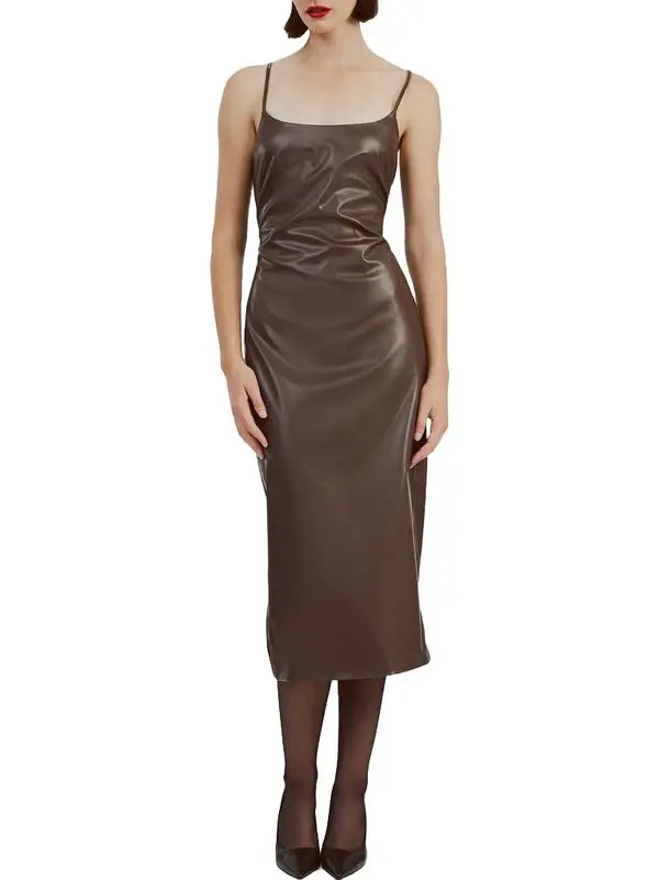 Bardot Helena Faux Leather Midi Dress - Chocolate