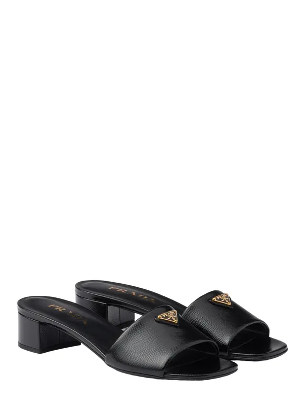 Prada Saffiano Patent Leather Sandals - Black