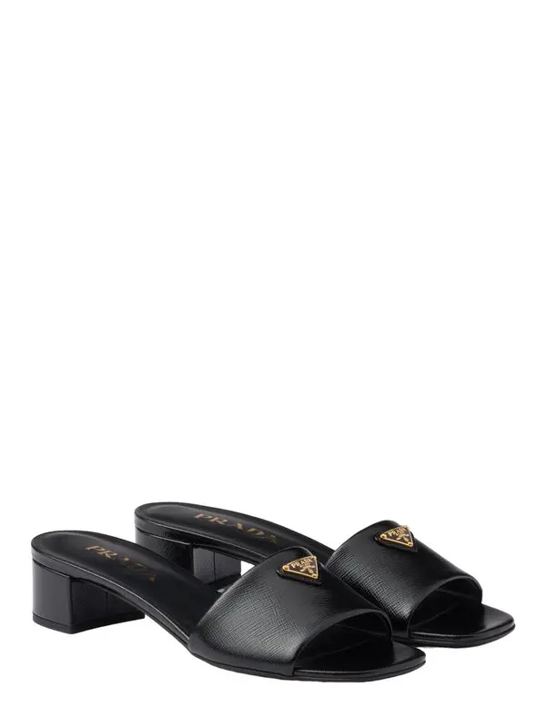 Prada Saffiano Patent Leather Sandals - Black