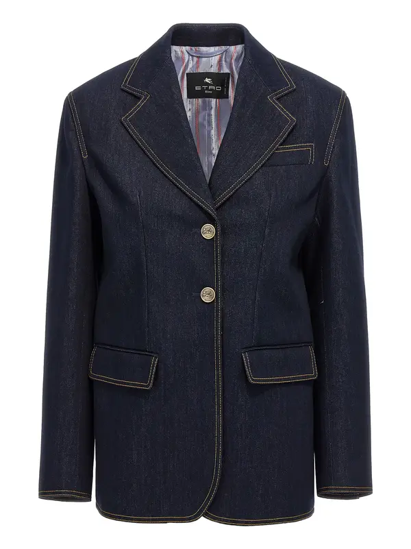 Etro Single-breasted Denim Blazer - Blue