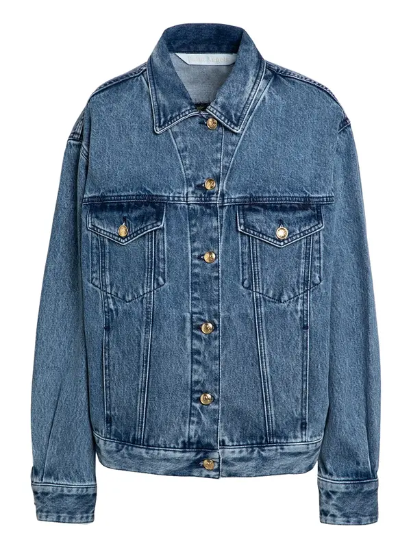 Palm Angels Denim Jacket With Jungle Insert - Blue