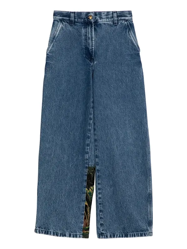 Palm Angels Baggy Jeans With Jungle Insert - Blue