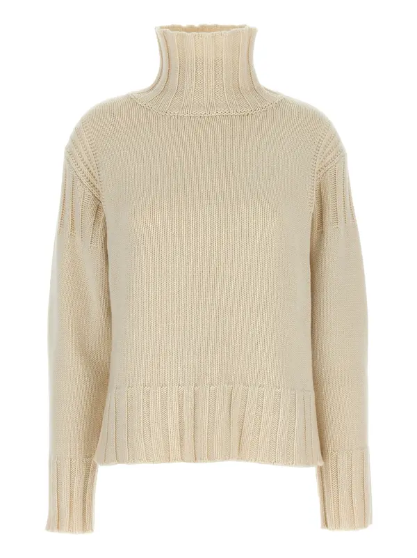 JIL SANDER Ribbed Detail Cashmere Sweater - White