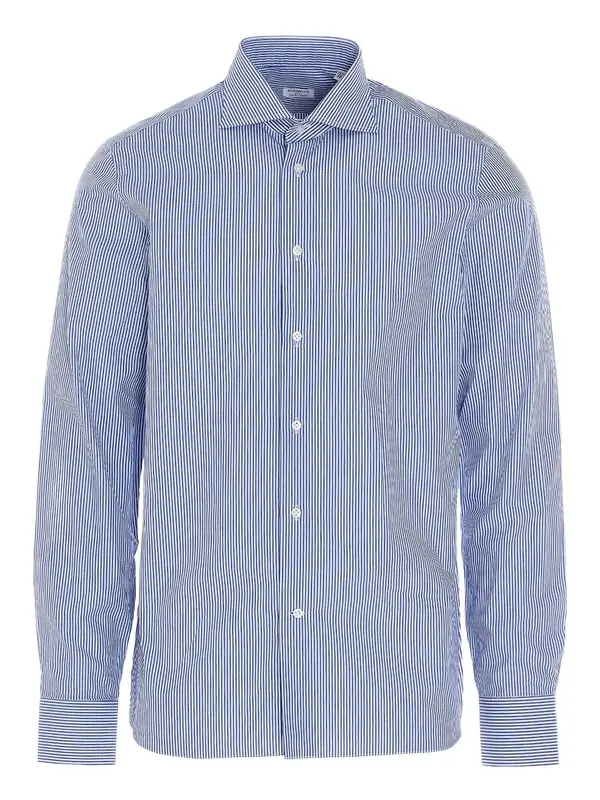 BORRIELLO NAPOLI Striped Cotton Shirt - Light Blue