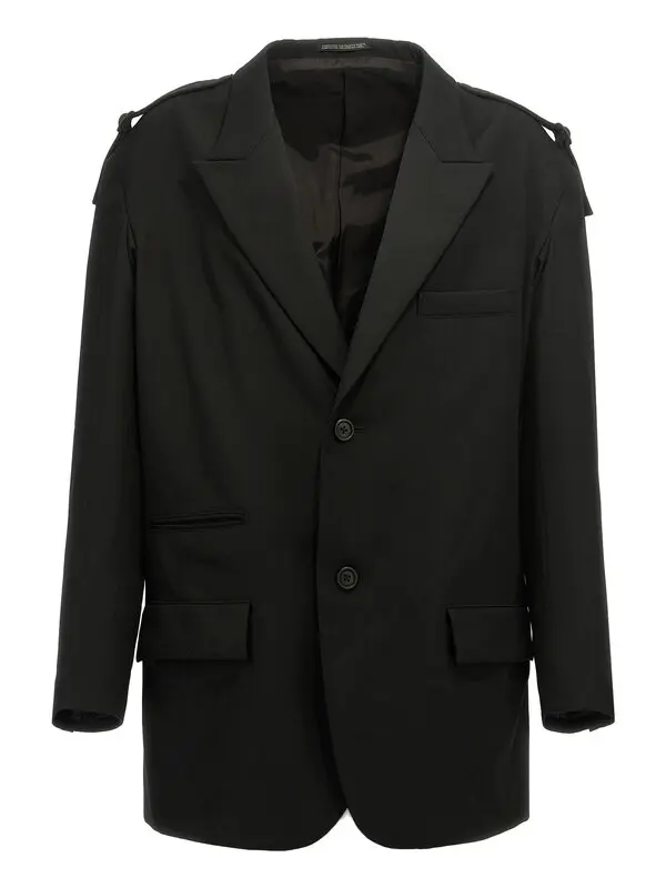 Yohji Yamamoto Single Breasted Blazer With Strap Detail - Black