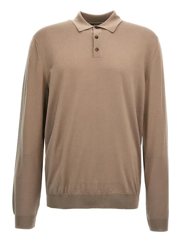ZANONE Wool Polo Shirt - Beige