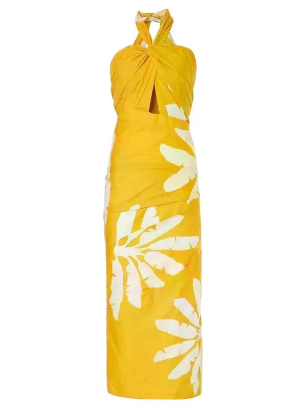 Johanna Ortiz Printed Cutout Midi Dress - Yellow